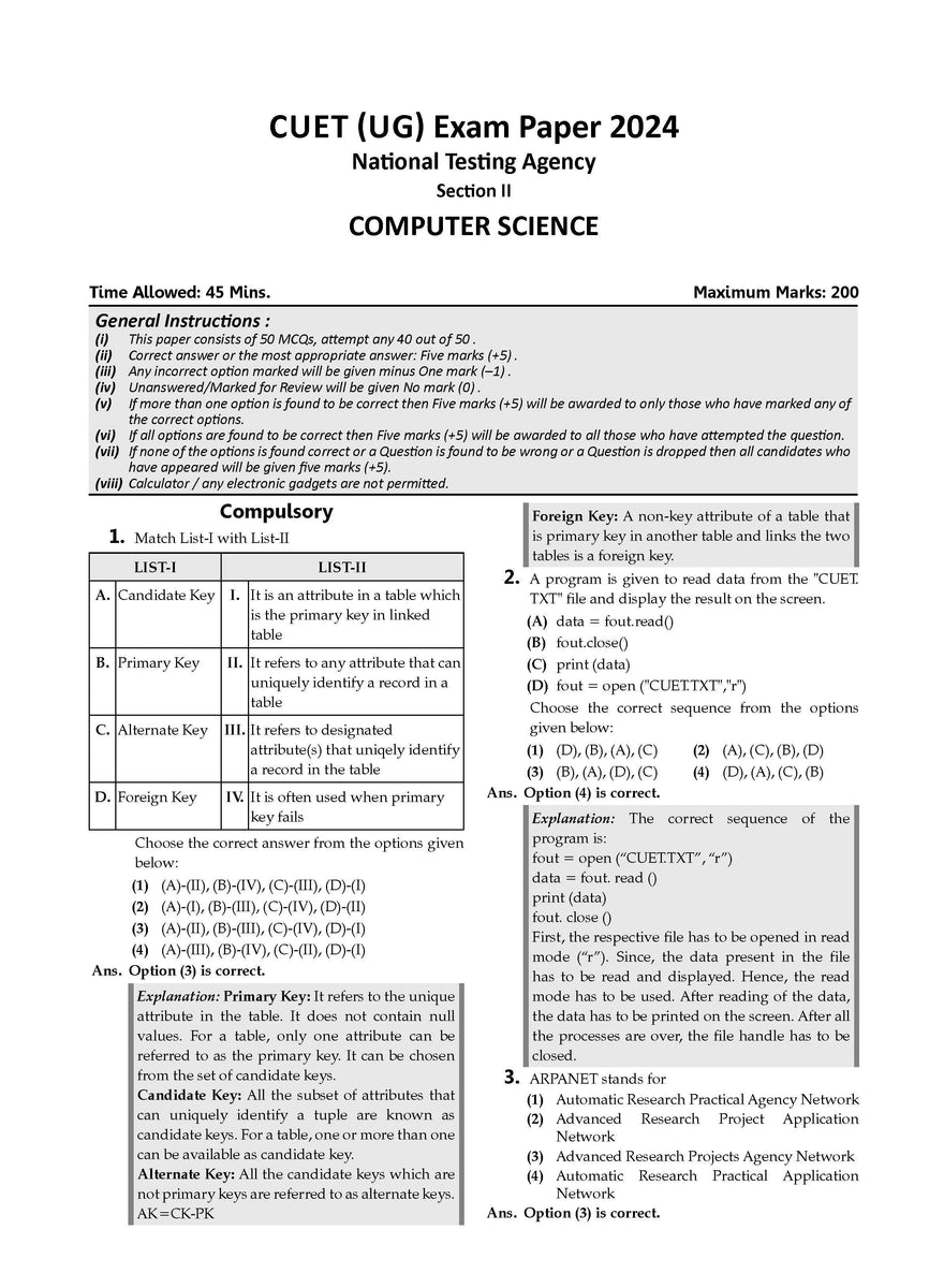Nta Cuet Ug Computer Scienceinformatics Practices 5 Mock Test Papers