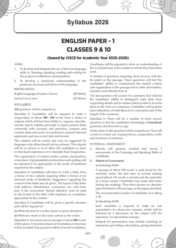 ICSE 10 Sample Question Papers Class 10 English Paper-1 (Language) for ...